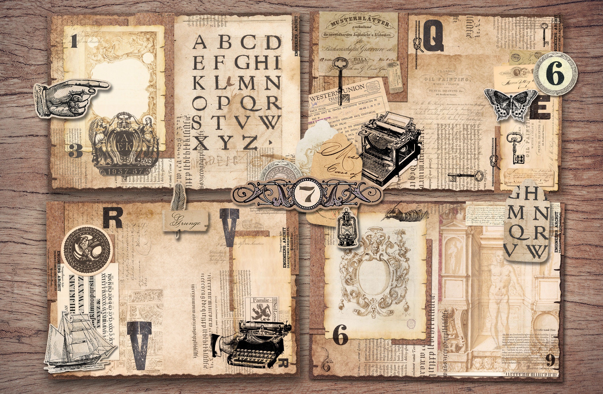Vintage Grunge Junk Journal Kit (printable JPG Pages With Ephemera ...