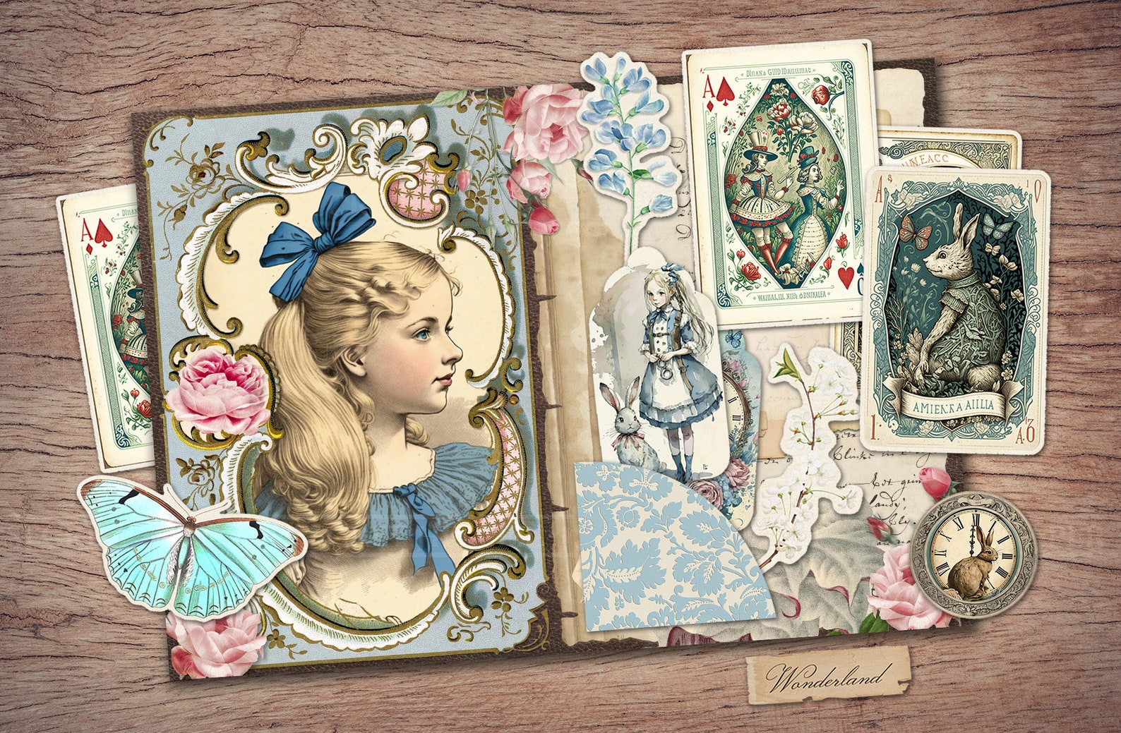 Alice in Wonderland Junk Journal Kit (printable JPG Pages With Ephemera ...