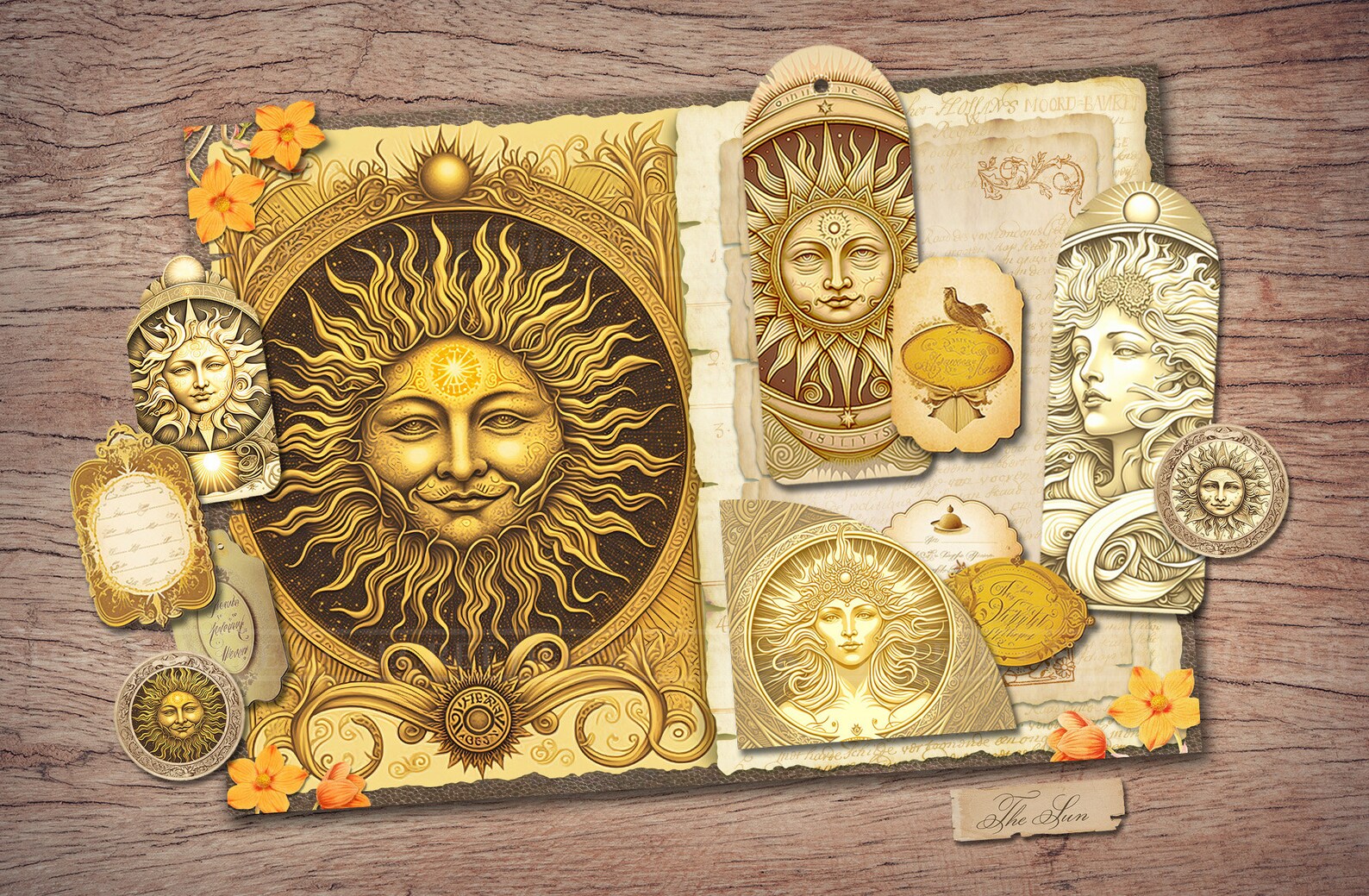 Sun Junk Journal Kit (printable JPG Pages With Ephemera, Tags, Bookmark ...