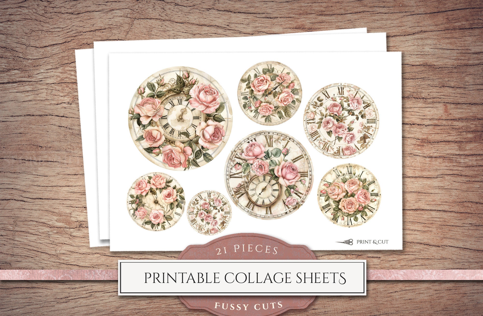 Shabby Chic Clocks (PNG Overlays + PDF Collage Sheet), Clipart ...
