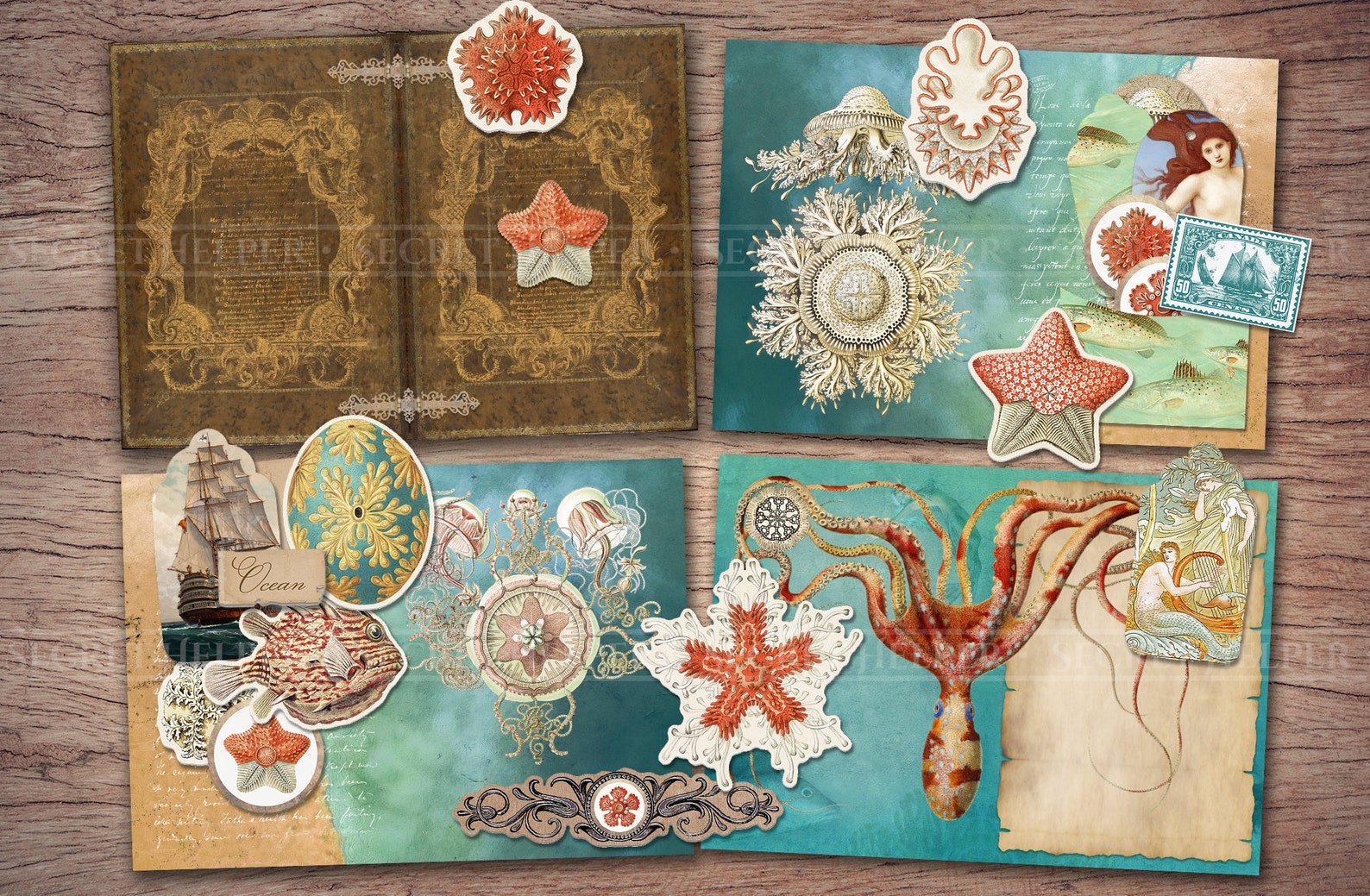Ocean Junk Journal Kit (printable JPG Pages With Ephemera, Cover ...