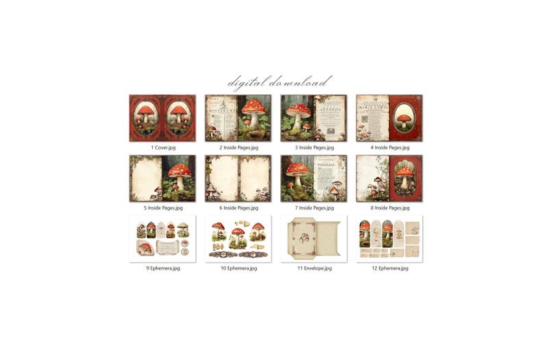 Mushroom Junk Journal Kit (printable JPG Pages With Ephemera, Tags ...