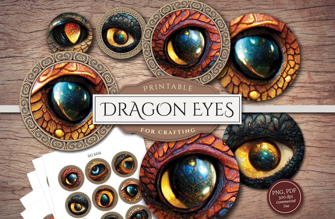 Printable Dragon Eyes PNG PDF Collage Sheets Circle Round - Etsy