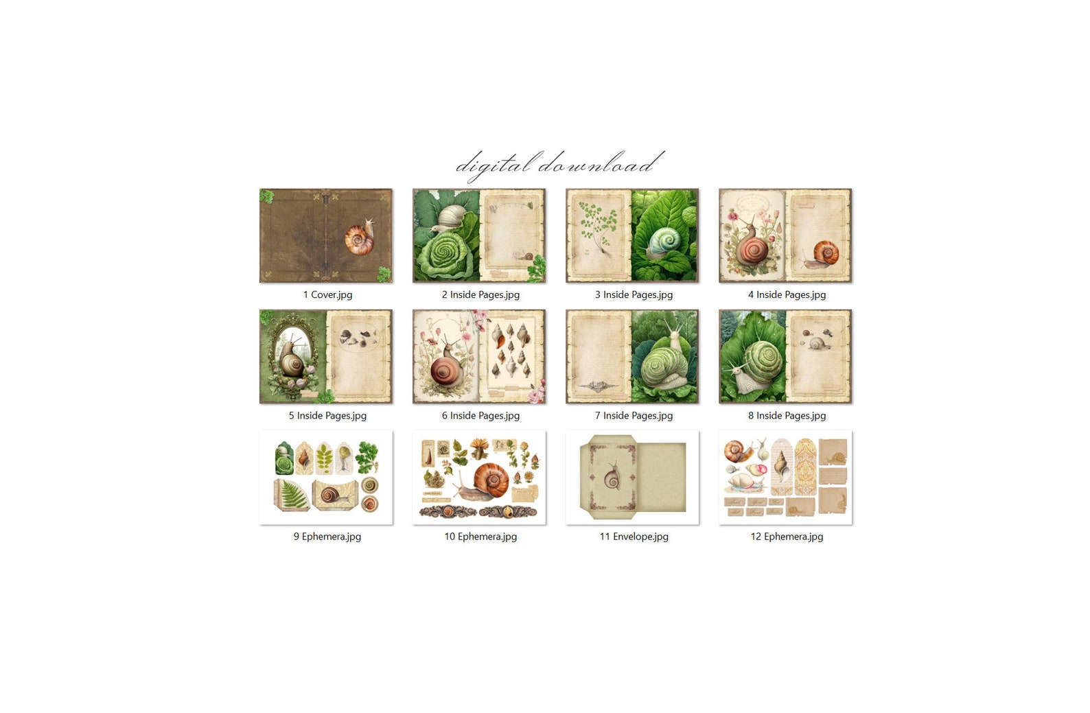 Snail Junk Journal Kit printable JPG Pages With Ephemera, Tags, Fussy ...