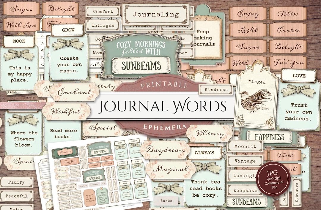 Pastel Journal Words (printable JPG Collage Sheets), Cozy Phrases for ...