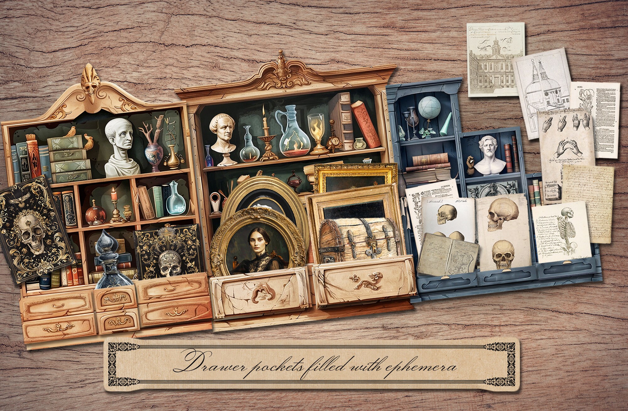 Dark Academia Folio Kit (printable JPG Pages With Ephemera), Cabinet of ...