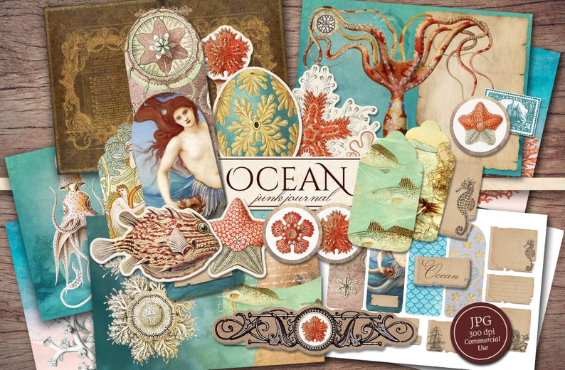 Ocean Junk Journal Kit (printable JPG Pages With Ephemera, Cover ...