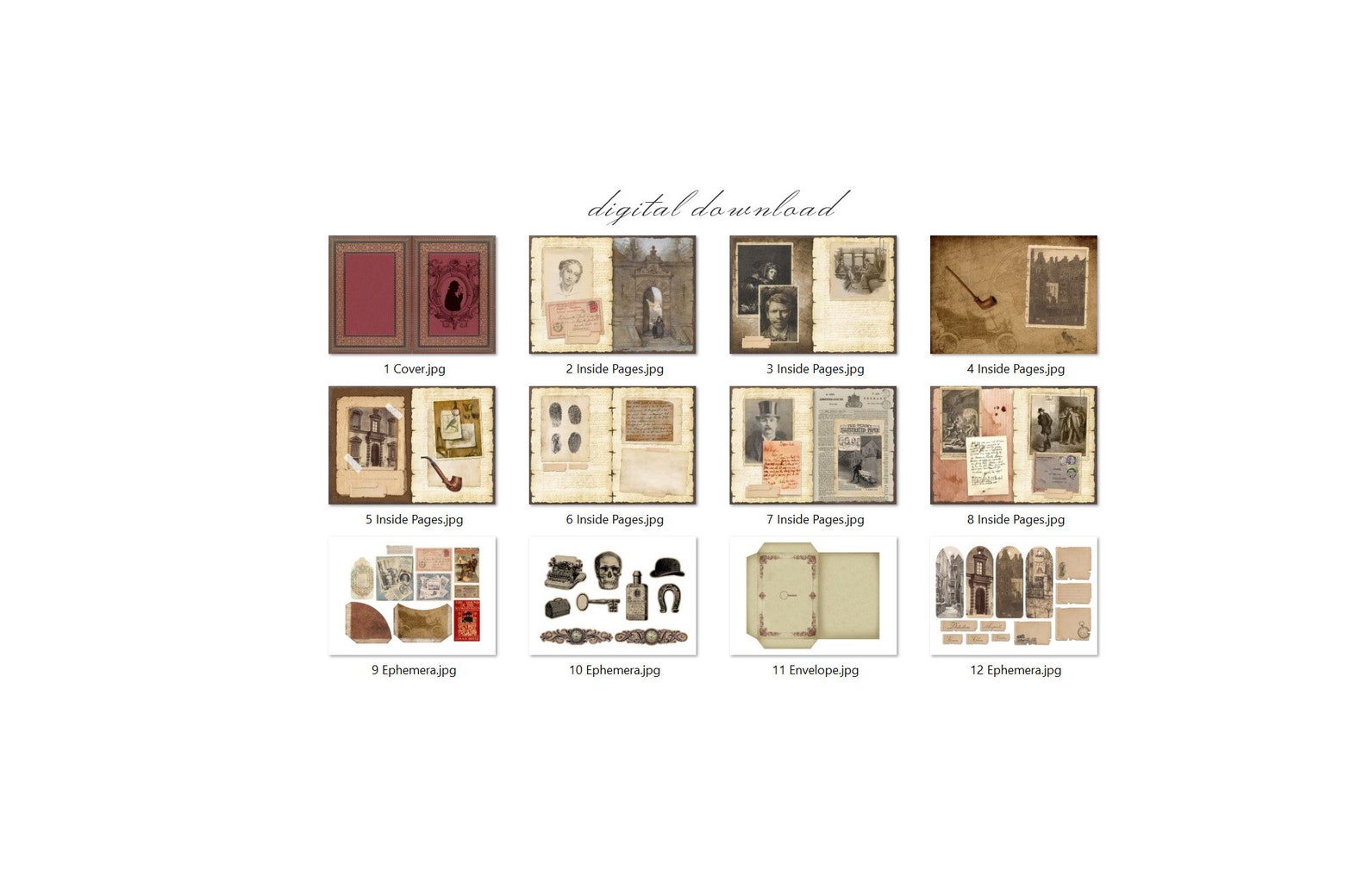Detective Junk Journal Kit (printable JPG Pages With Ephemera, Cover ...