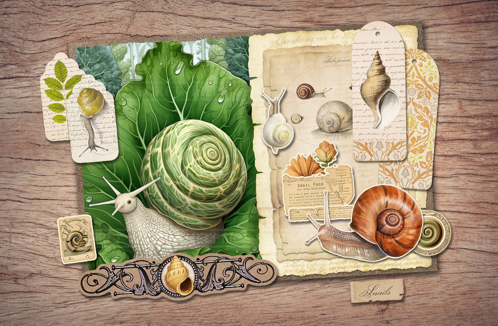Snail Junk Journal Kit printable JPG Pages With Ephemera, Tags, Fussy ...