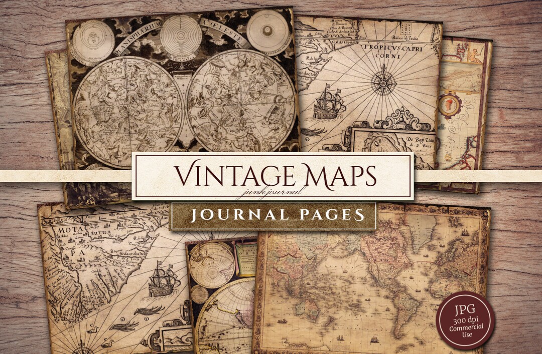 Printable Vintage Map Junk Journal Paper (in JPG), Old Map, Aged ...