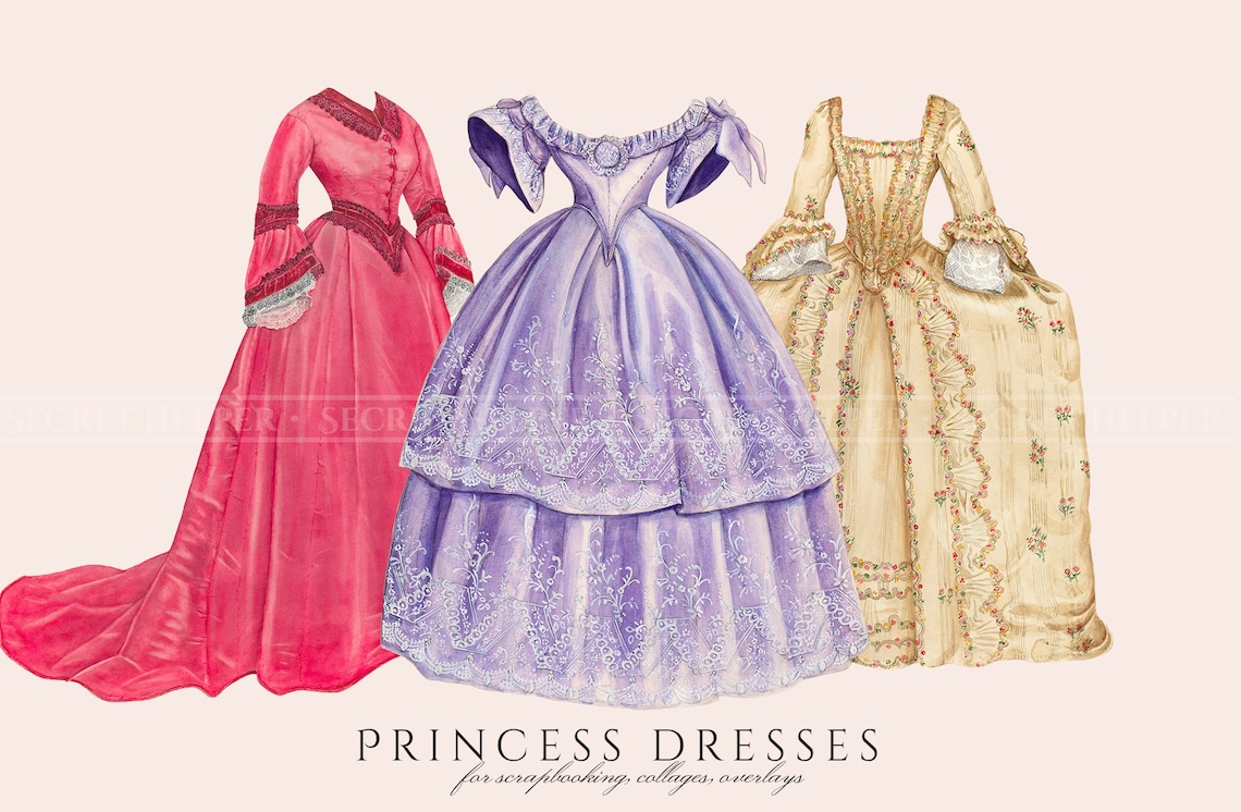 Princess Dress Clipart in PNG Long Ball Gown Fairy Tale - Etsy