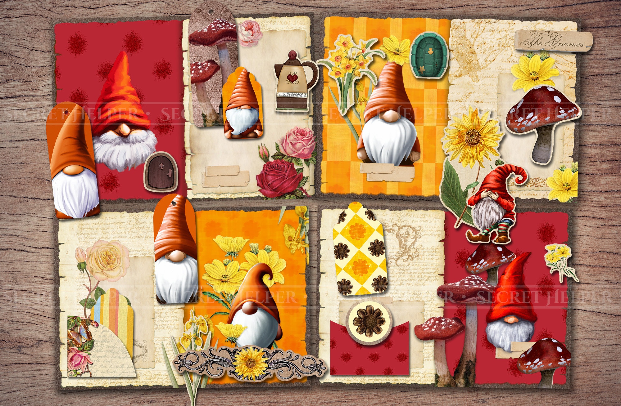 Gnomes Junk Journal Kit printable JPG Pages With Ephemera - Etsy