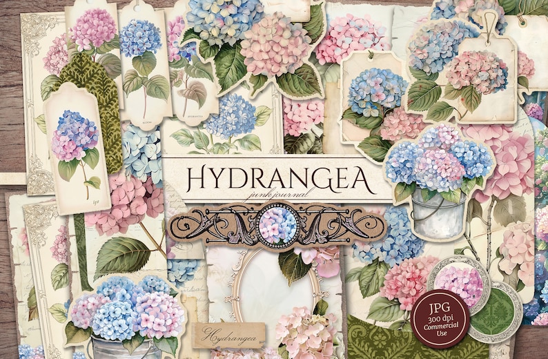 Hydrangea Junk Journal Kit (printable JPG Pages With Ephemera, Tags ...