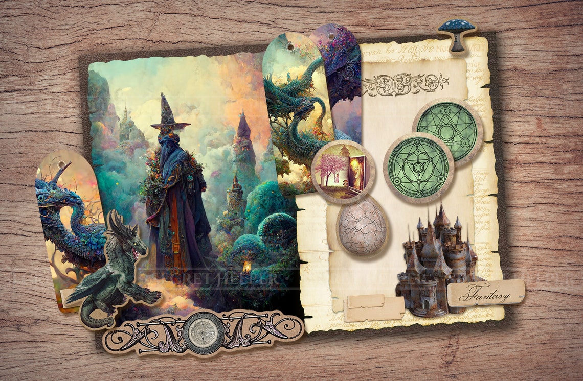 Fantasy Junk Journal Kit printable JPG Pages With Ephemera - Etsy