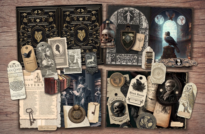 Dark Academia Junk Journal Kit (printable JPG Pages With Ephemera), Old ...