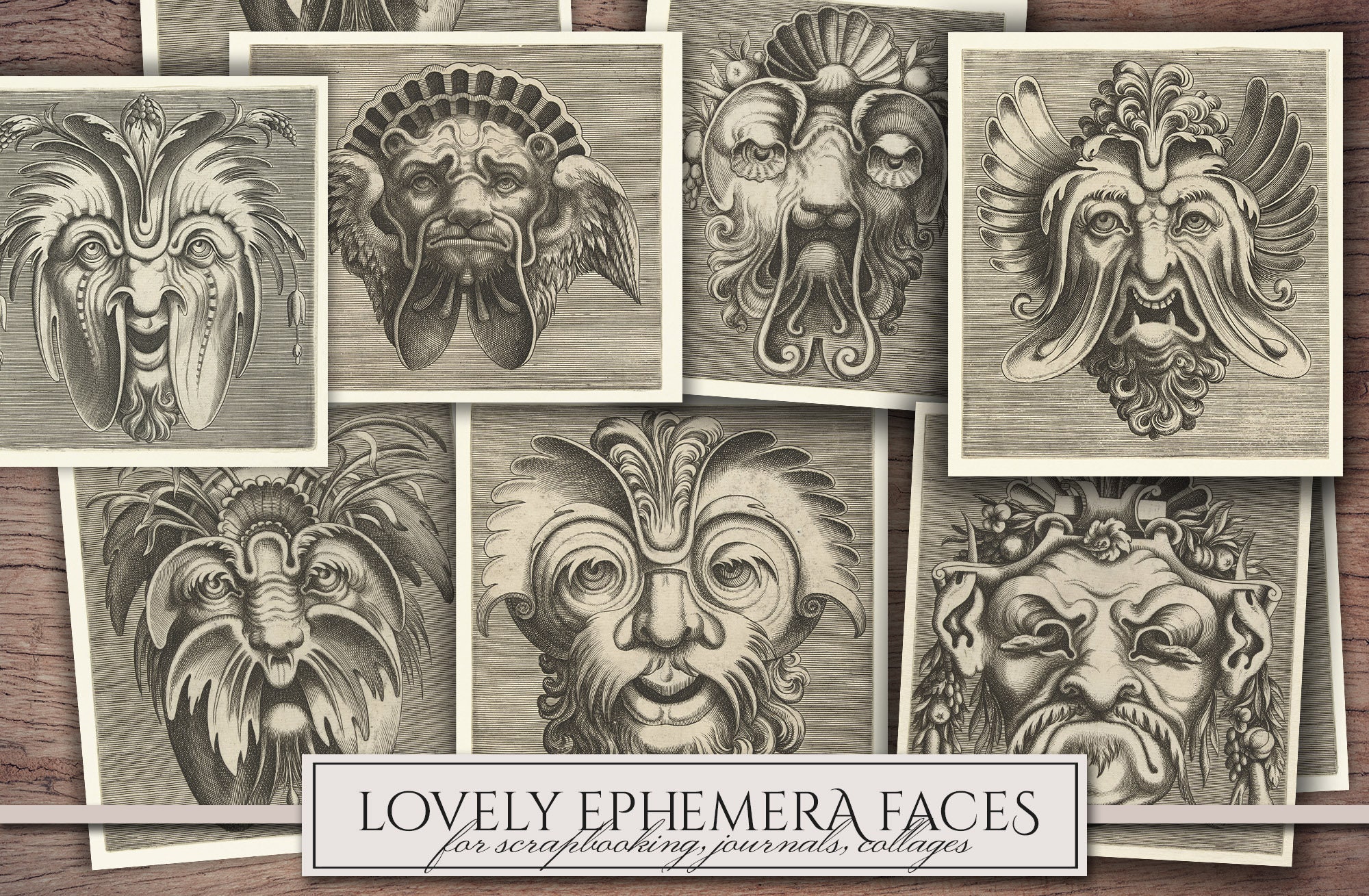 Mythical Faces Ephemera Clipart JPG Mythology - Etsy Canada