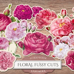 Printable Pink Floral Fussy Cuts (JPG Collage Sheets), Rose, Peony ...