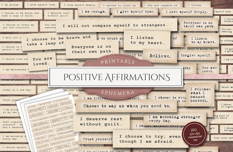 Positive Affirmations (printable JPG Collage Sheets), Self Care Phrases ...
