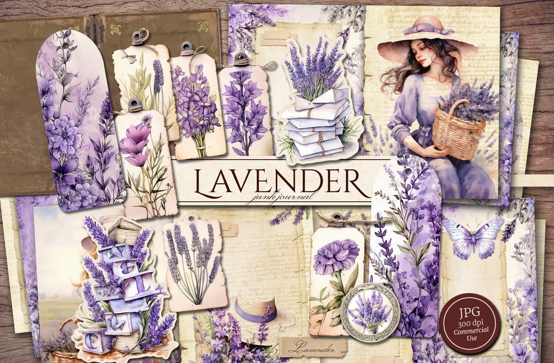 Lavender Junk Journal Kit (printable JPG Pages With Ephemera, Tags ...