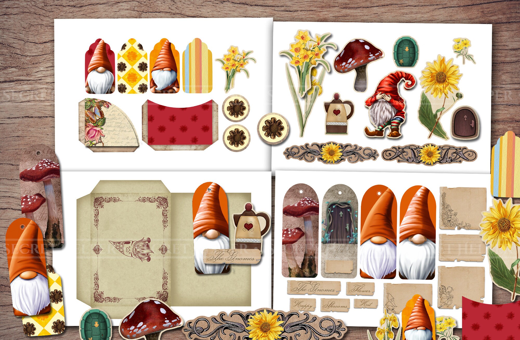 Gnomes Junk Journal Kit printable JPG Pages With Ephemera - Etsy