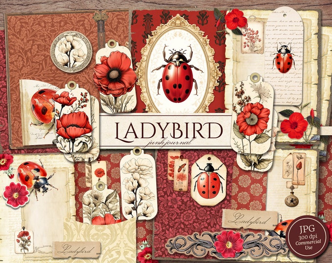 Whimsical Surreal Ladybugs, 8 Digital Junk Journal Papers, Fairy ...