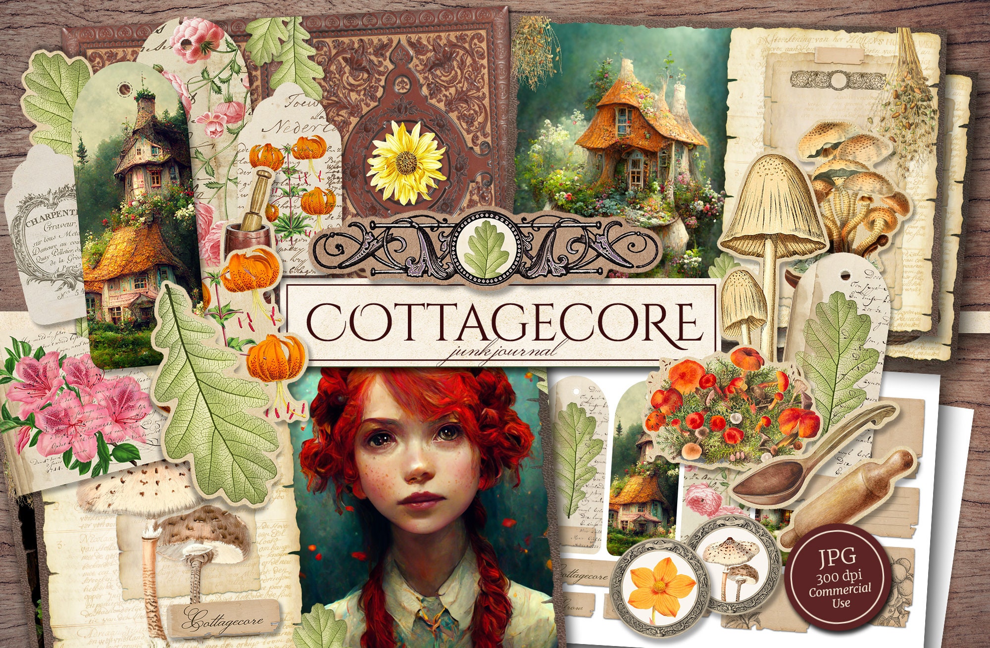 Cottagecore Junk Journal Kit (printable JPG Pages With Ephemera, Cover ...