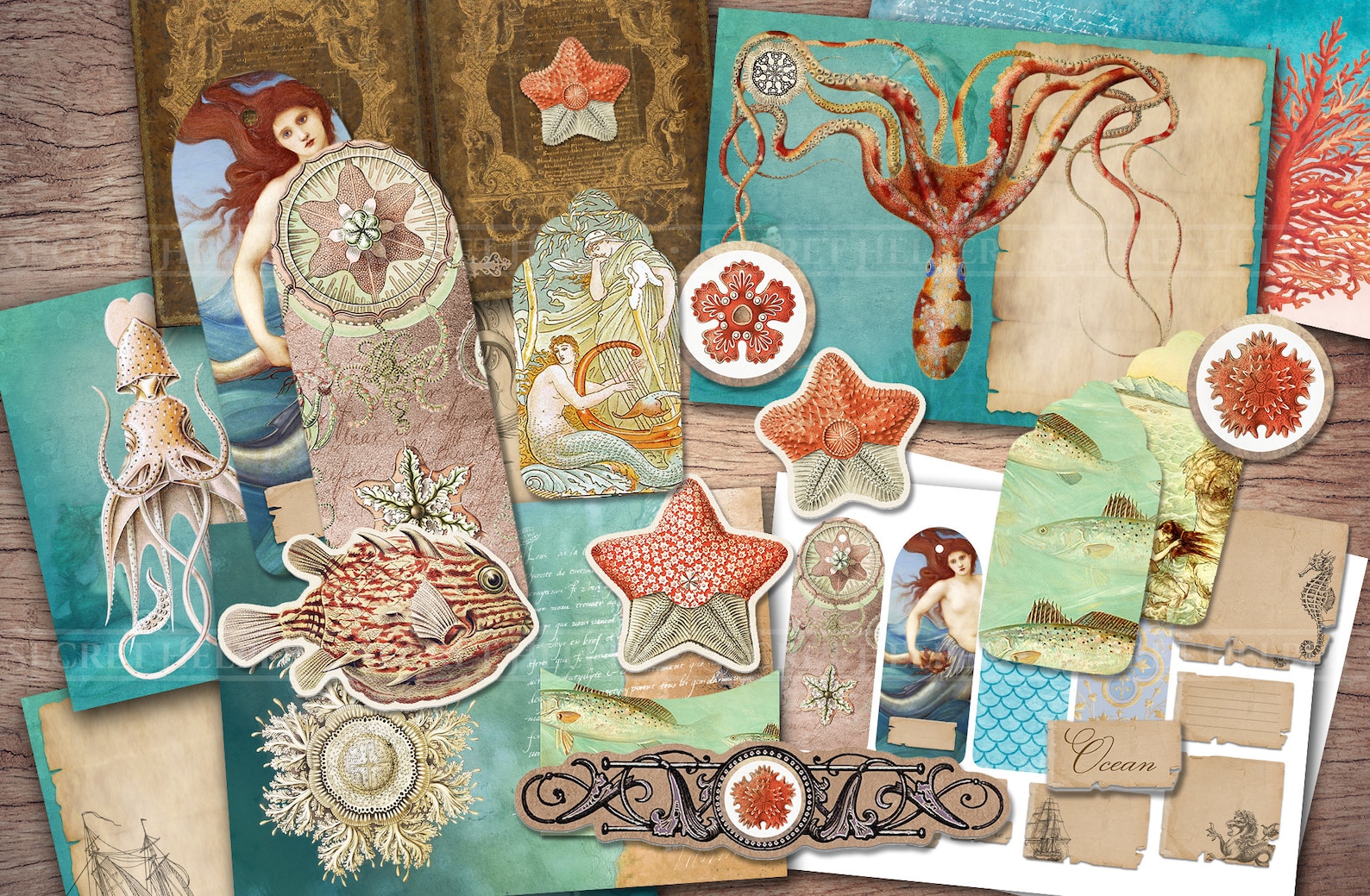 Ocean Junk Journal Kit (printable JPG Pages With Ephemera, Cover ...