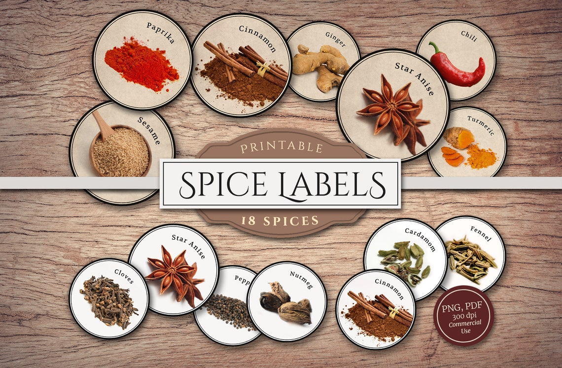 Printable Spice Labels PNG & PDF Sheets Seasoning Labels - Etsy