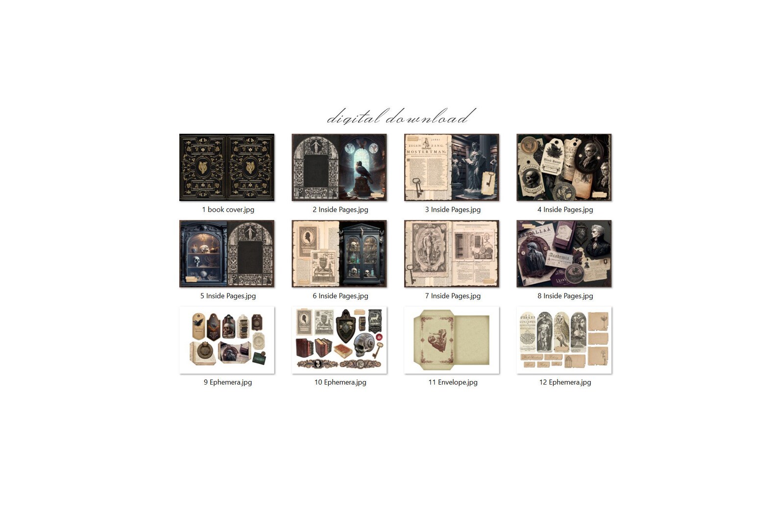 Dark Academia Junk Journal Kit printable JPG Pages With Ephemera, Old ...