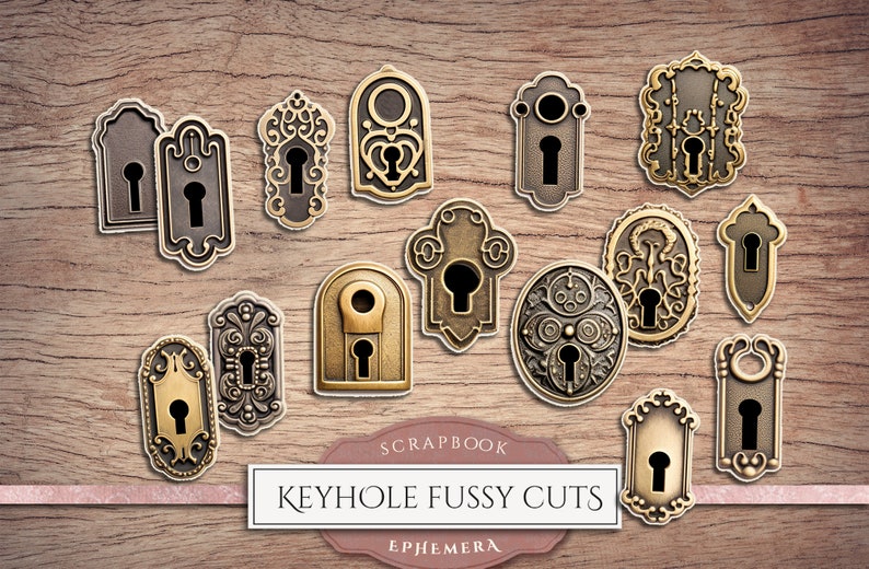 Printable Key Fussy Cuts (JPG Collage Sheets), Keyholes, Locks, Faux ...