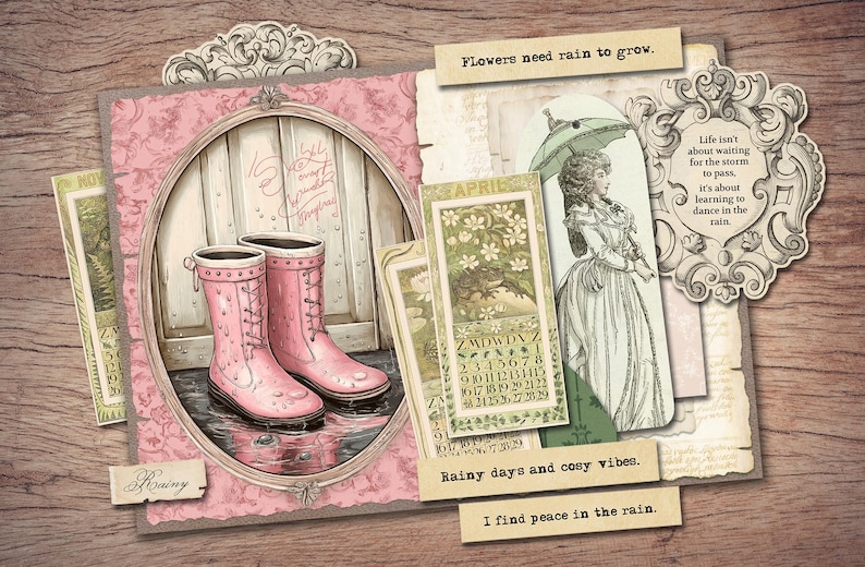 Rainy Day Garden Junk Journal Kit (printable JPG Pages With Ephemera ...