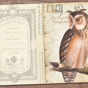 Owl Junk Journal Kit (printable JPG Pages With Ephemera, Tags ...