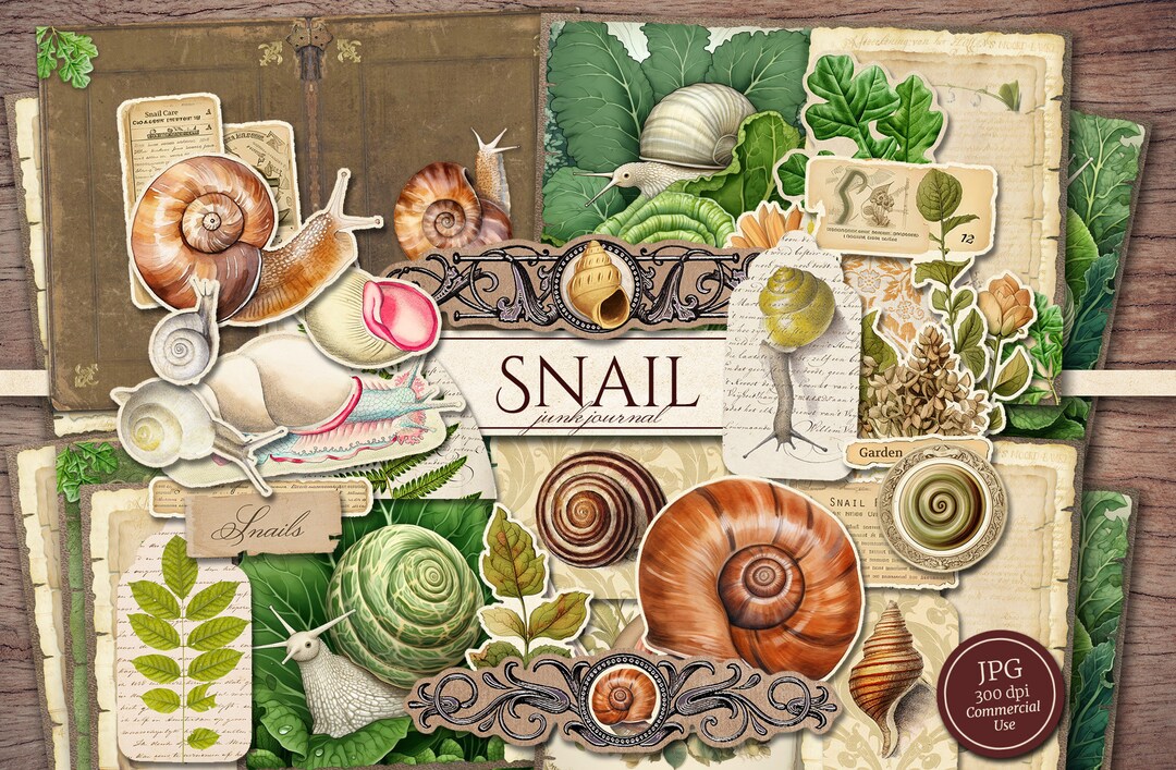 Snail Junk Journal Kit (printable JPG Pages With Ephemera, Tags, Fussy ...