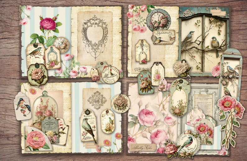 Shabby Chic Junk Journal Kit printable JPG Pages With - Etsy