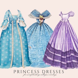 Princess Dress Clipart in PNG, Long Ball Gown, Fairy Tale, Vintage ...