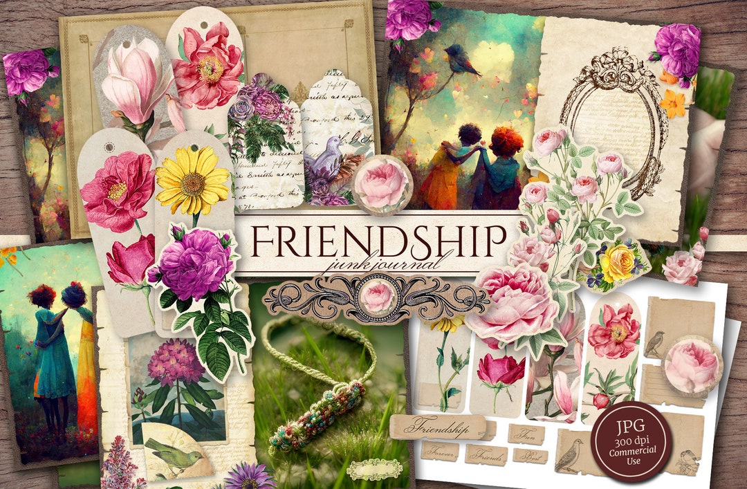 Friendship Junk Journal Kit (printable JPG Pages With Ephemera, Cover ...