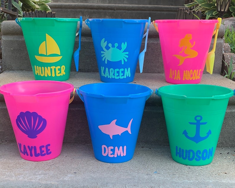 Personalized Beach Bucket With Shovel: Custom Decal Sand Pail - Etsy