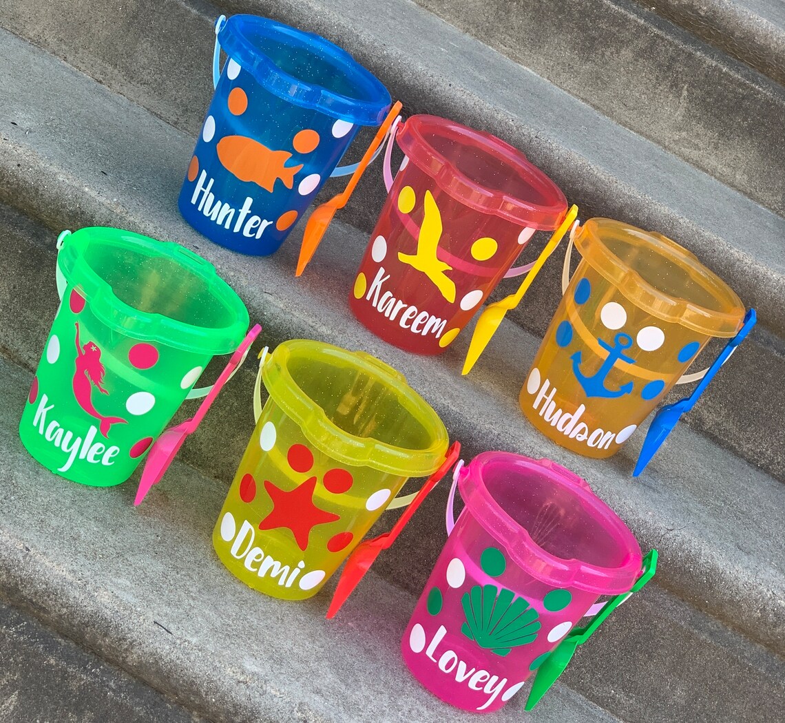 Personalized Glittery Sand Pail: Kids Beach Bucket With Shovel - Etsy