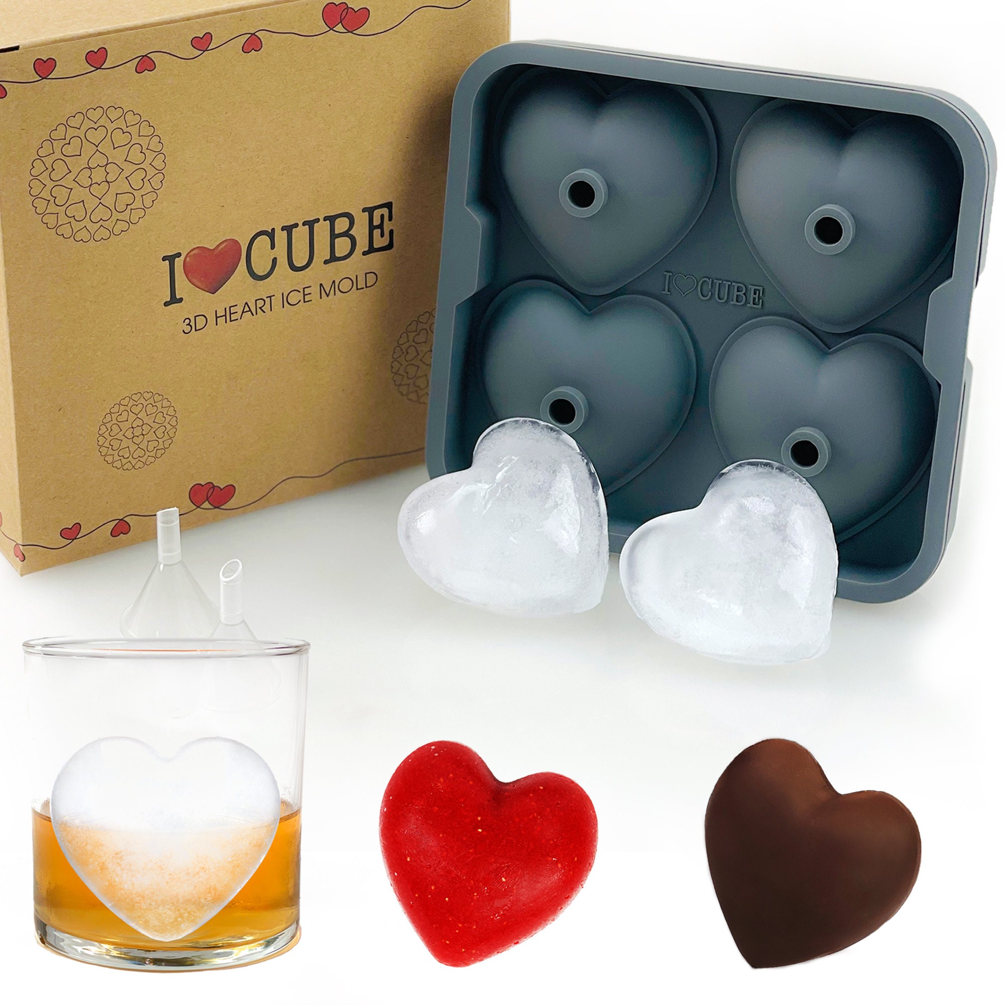 Heart Shaped Ice Cube, Large 3D Heart Ice Cube Mold, 2.5 Inches Heart ...