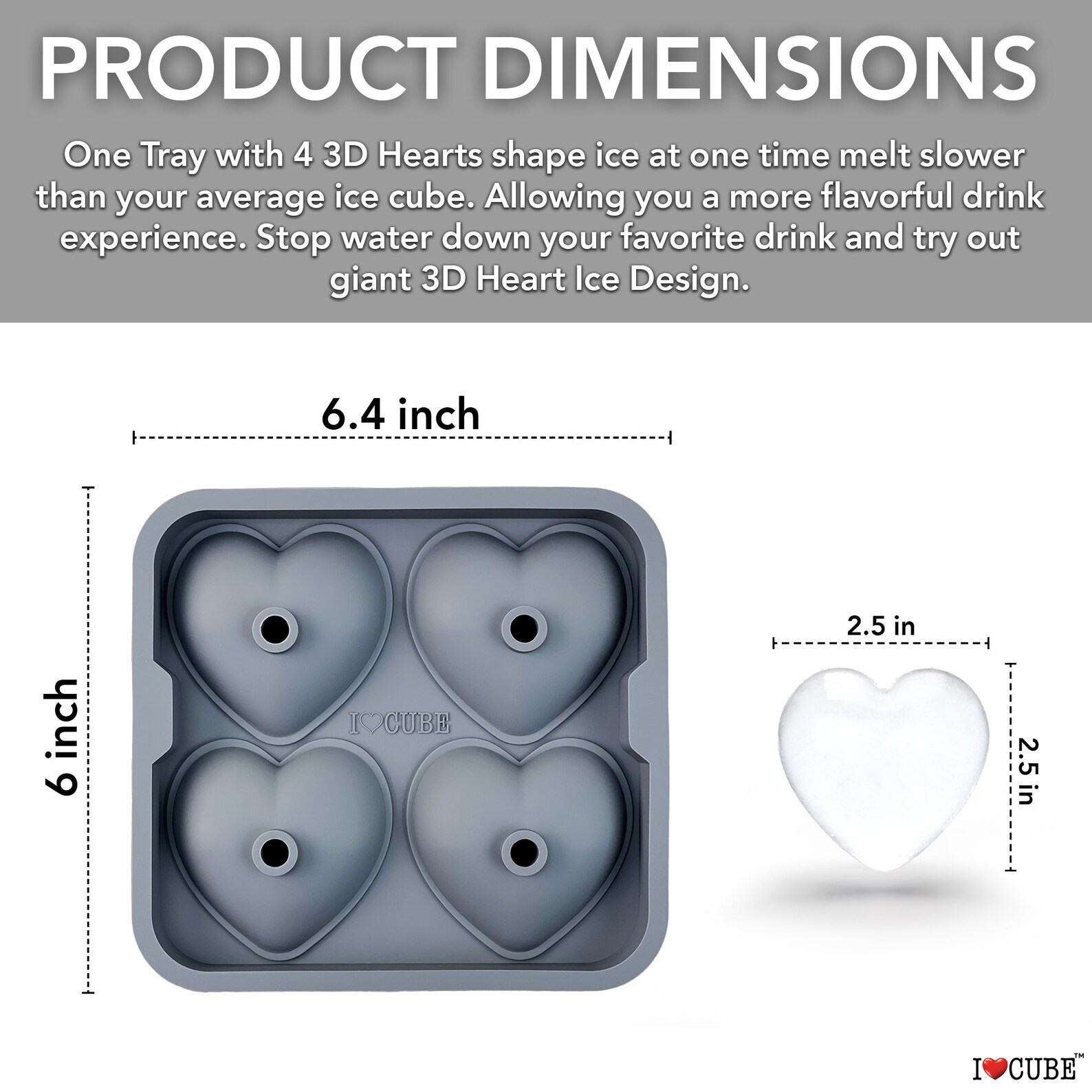 Heart Shaped Ice Cube Large 3D Heart Ice Cube Mold 2.5 - Etsy