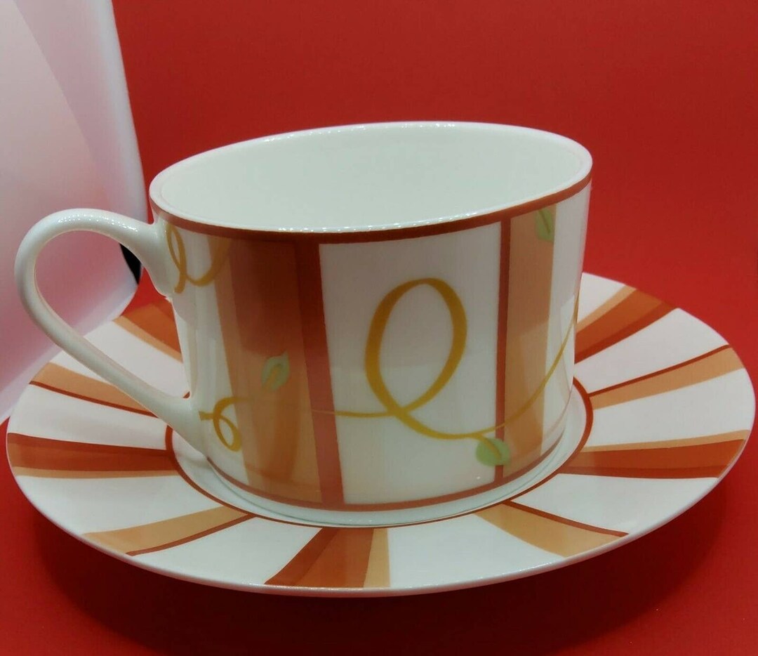 Flat Cup & Saucer Set Rosebud by VICTORIA /BEALE Height 2 1/4 in Peach ...