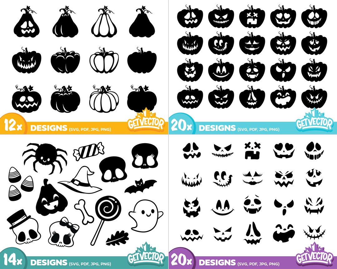 66x HALLOWEEN BUNDLE (svg Bundle, Jack-o-lantern, Pumpkin Faces, Spider ...