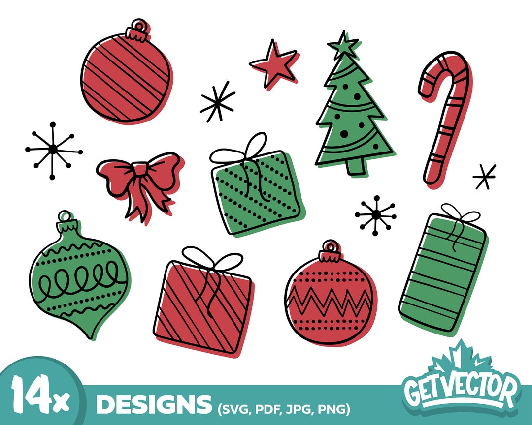Christmas Doodles SVG Bundle: Winter Holiday Designs (digital Download ...