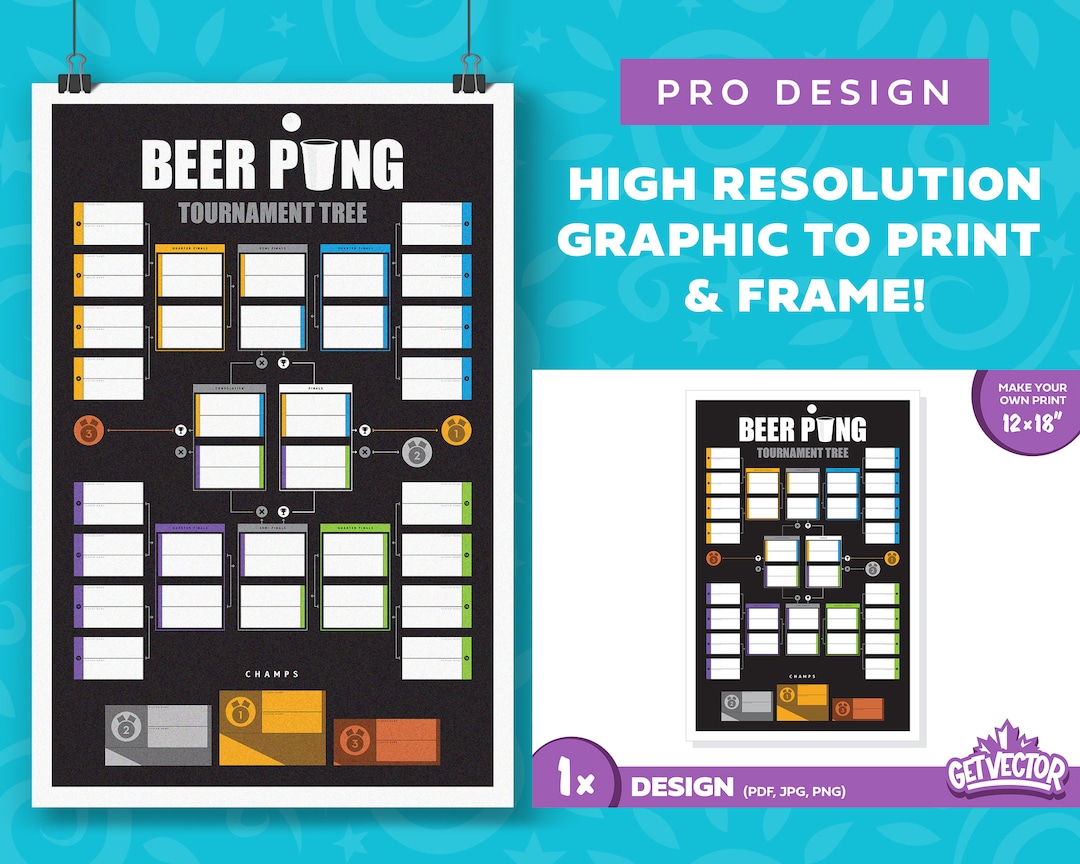 BEER PONG TOURNAMENT (12x18 Print, Beer Pong Poster, Tournament Tree ...