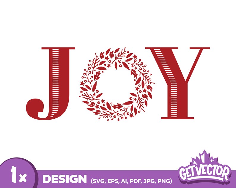 Joy Wreath Vector: Christmas Holiday SVG, Cricut Silhouette Cut File - Etsy