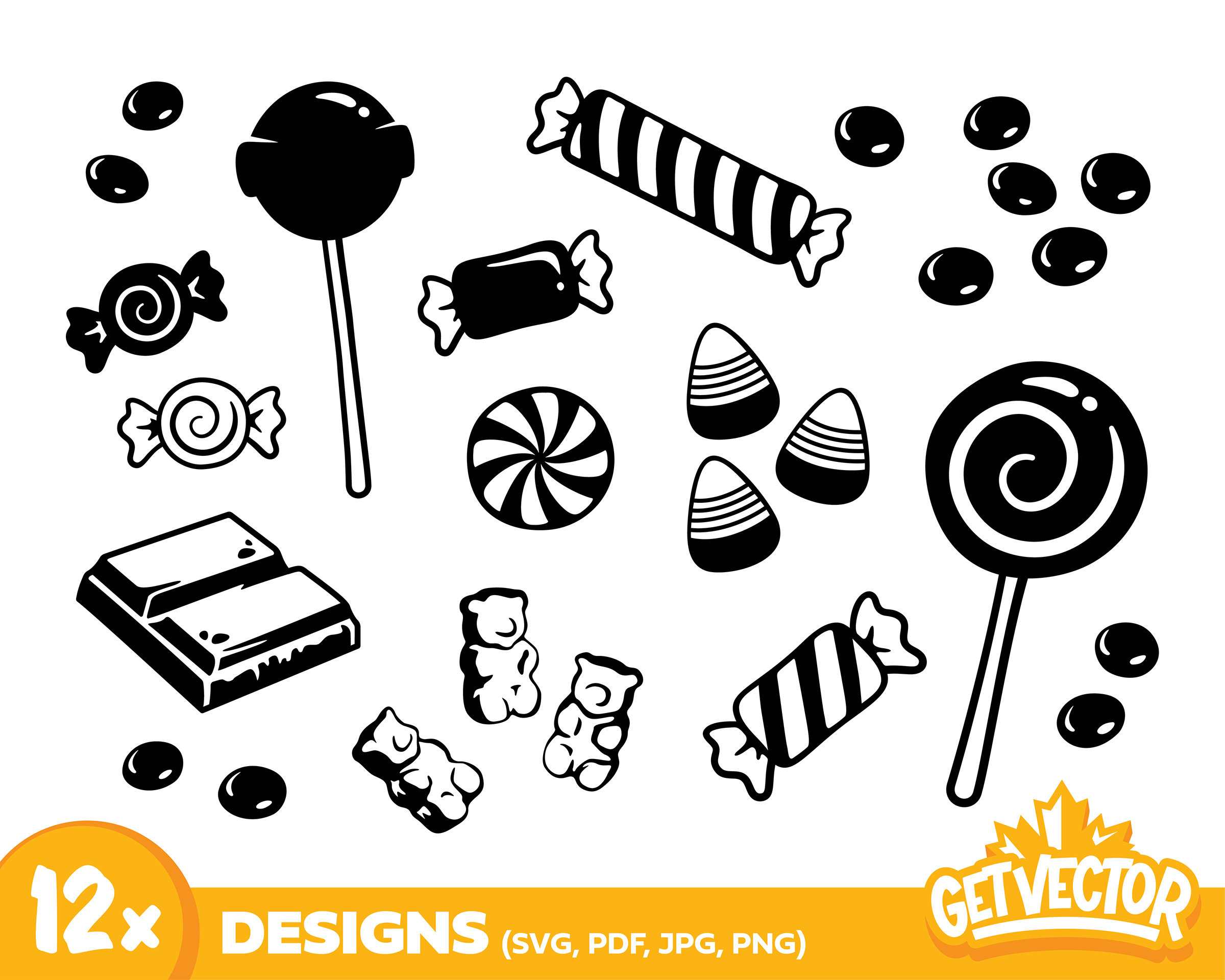 12x HALLOWEEN CANDY (svg Bundle, Candy Svg, Halloween Treats, Candy Png, Candy Corn, Chocolate ...
