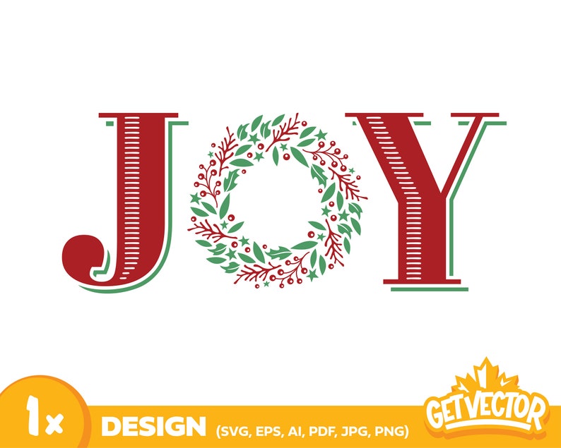 JOY WREATH (joy Wreath Svg, Christmas Vector, Winter, Joy Wreath Vector ...
