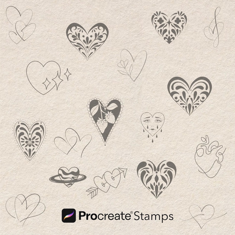 50 Fine Line Heart Tattoo Stamps | Minimalist Romantic Procreate ...
