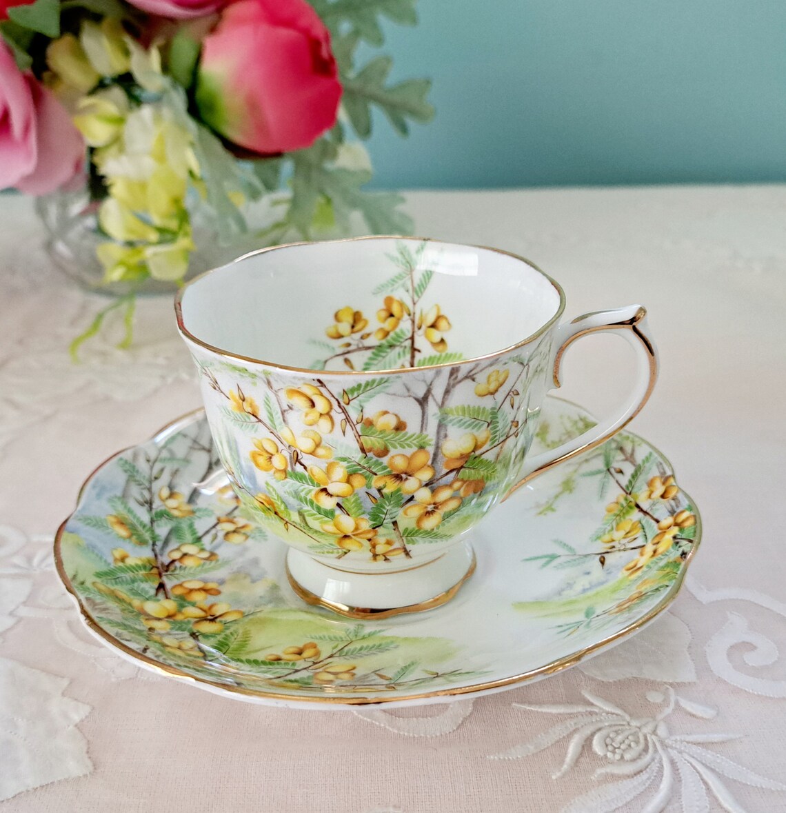 Royal Albert Crown China Partridge Pea Teacup and Saucer - Etsy
