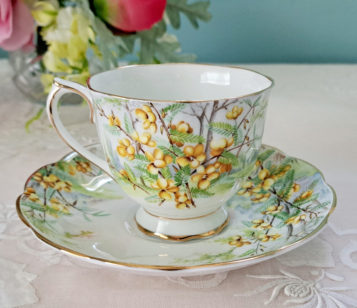 Royal Albert Crown China Partridge Pea Teacup and Saucer - Etsy